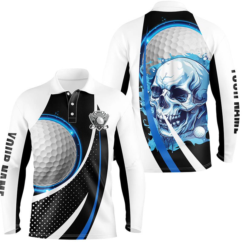 Black And White Golf Skull Mens Golf Polo Shirt Custom Golf Attire For Chipteeamz
