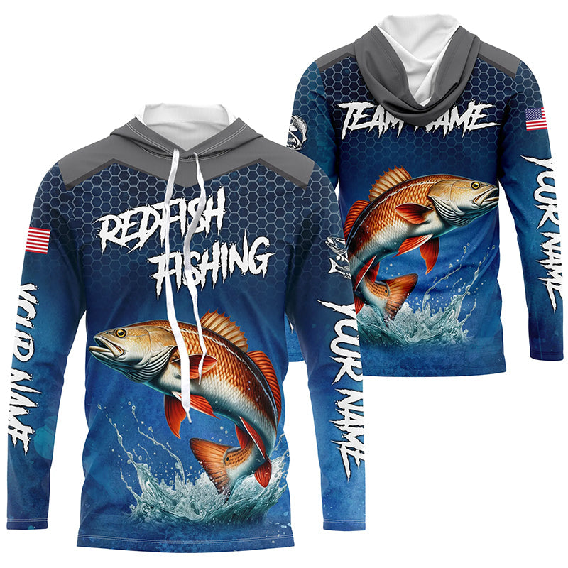Blue camo Redfish fishing Custom performance long sleeve team Red Drum – ChipteeAmz