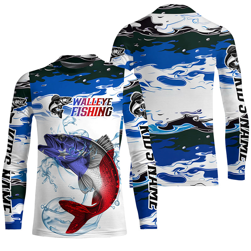 Custom Patriotic Walleye Fishing Camo Jerseys, American Flag Walleye L ...