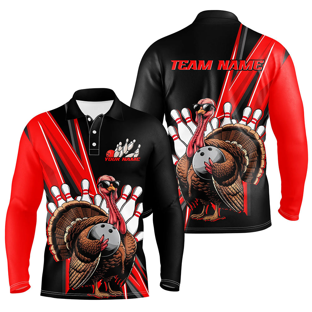 Black And Red Custom Awesome Turkey Bowling Shirts For Men, Thanksgivi ...