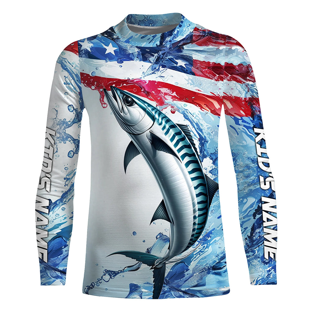 Custom Water American Flag King Mackerel Long Sleeve Fishing Shirts, K ...