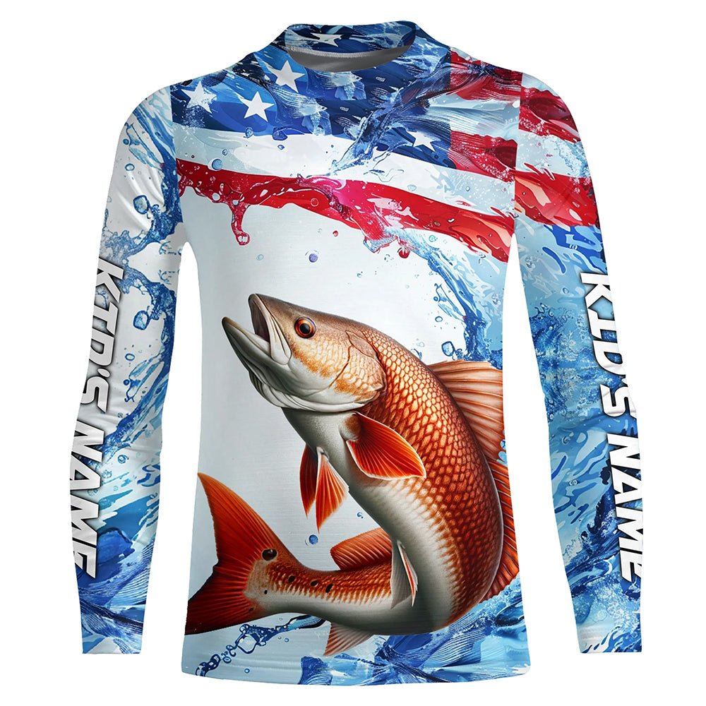 Redfish Fishing American Flag Long Sleeve Saltwater Fishing Shirts, Cu ...