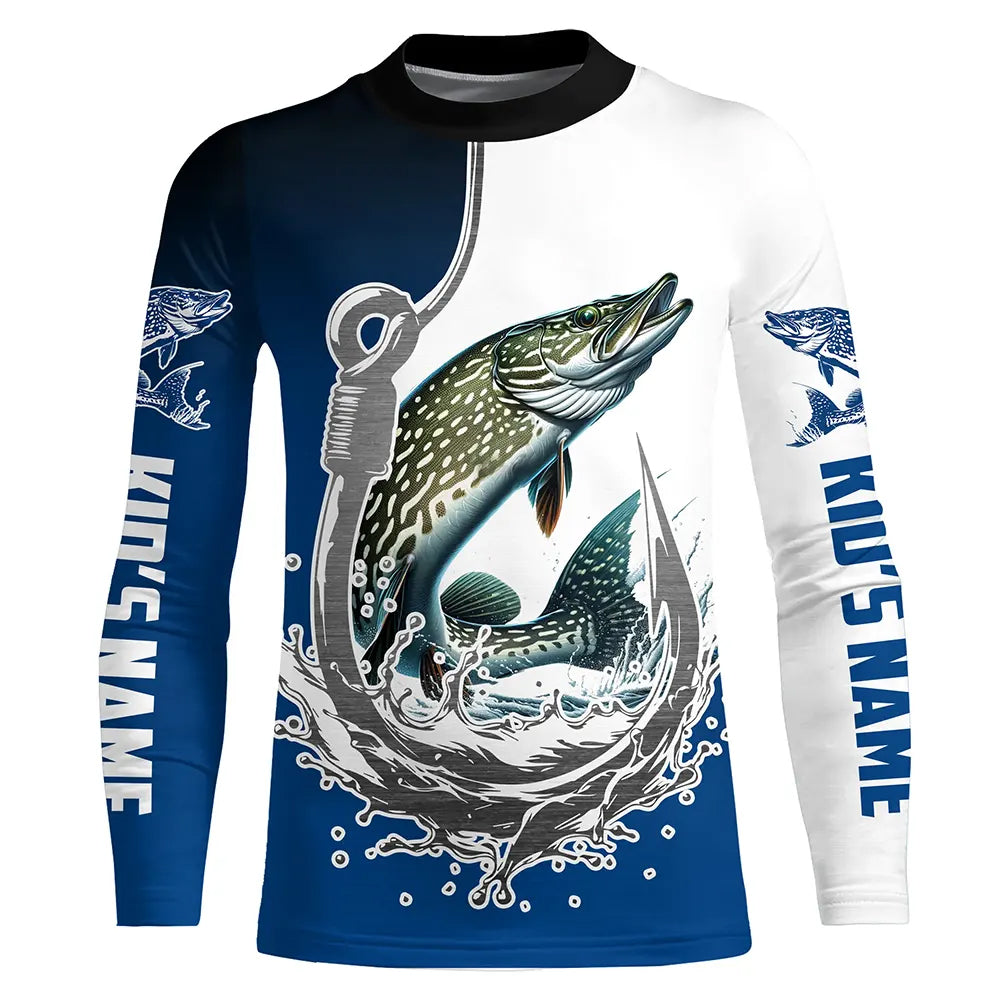 Custom Pike Long Sleeve Fishing Shirts, Fish Hook Shirt Design Pike Fi ...