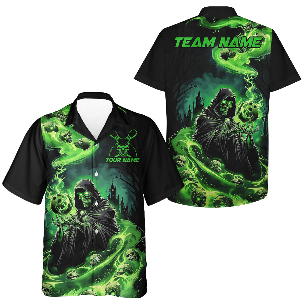 Black And Green Grim Reaper Custom Halloween Bowling Team Hawaiian Shi ...