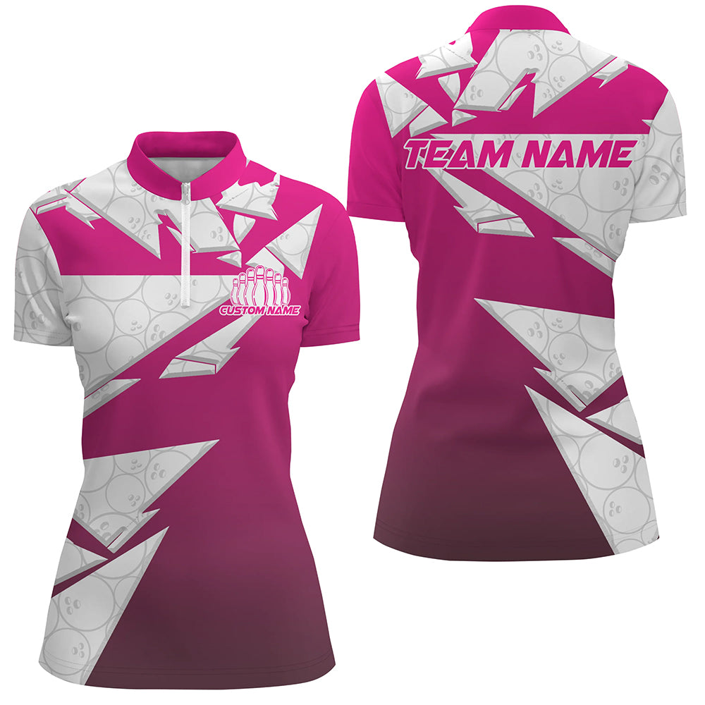 Custom Pink Bowling Team Shirts For Women, Bowling Ball Pattern Bowler ...