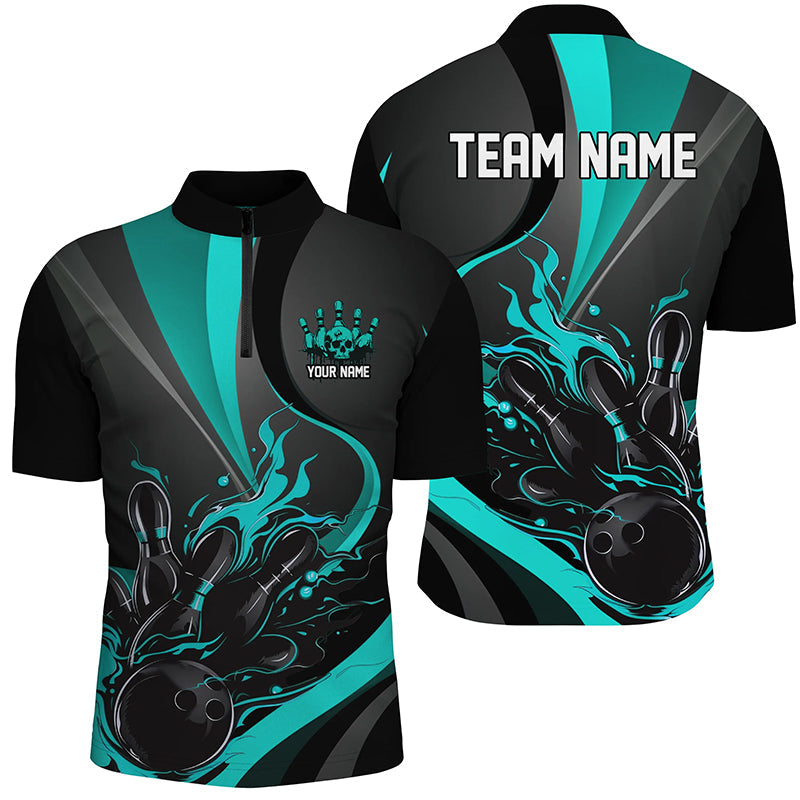 Blue And Black Flame Bowling Team Shirts, Strike Bowling Short Sleeve ...