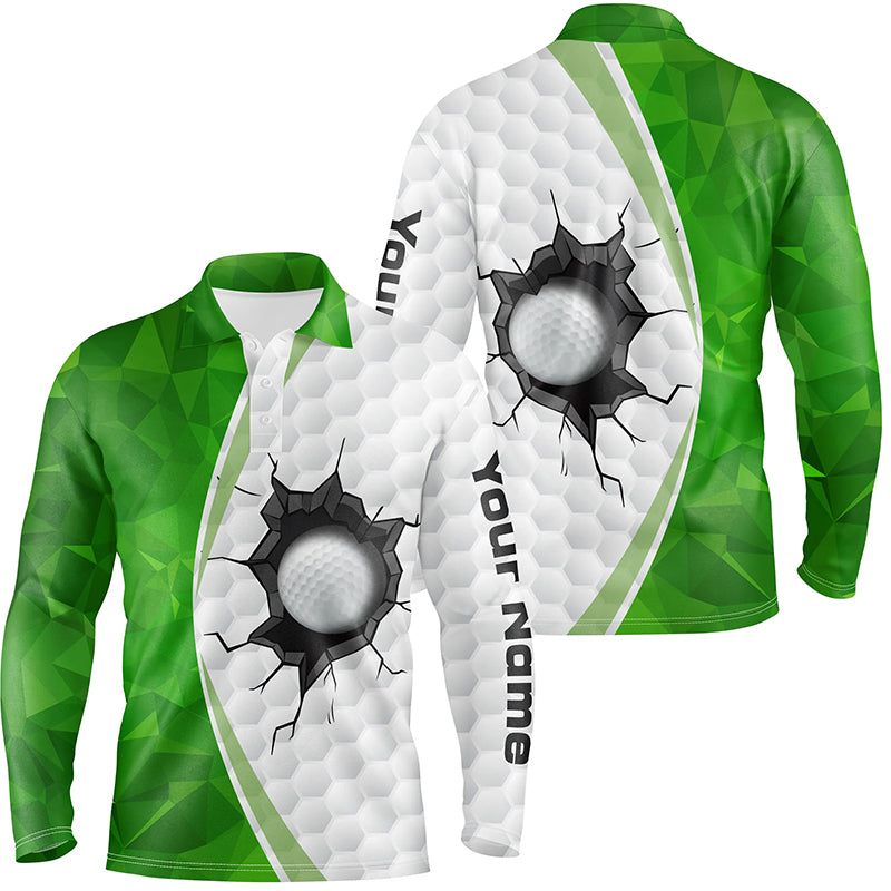 Green white golf ball pattern Mens golf polo shirts custom golf outfit ...