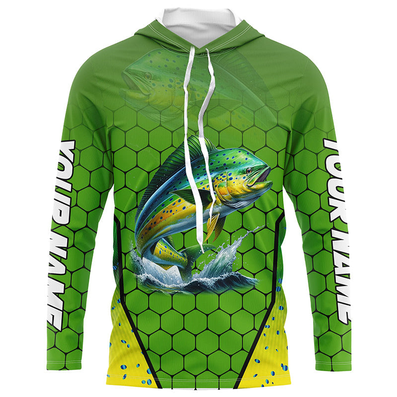 Personalized Mahi mahi green scales Performance Long Sleeve Fishing Sh ...