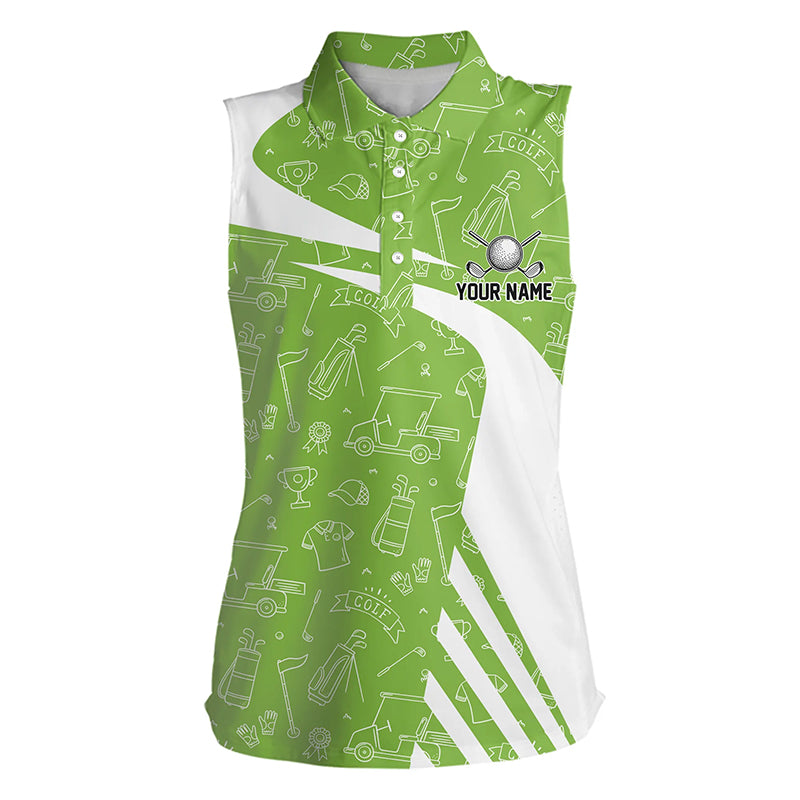 White and Green Golf pattern Womens sleeveless golf polo shirt custom ...