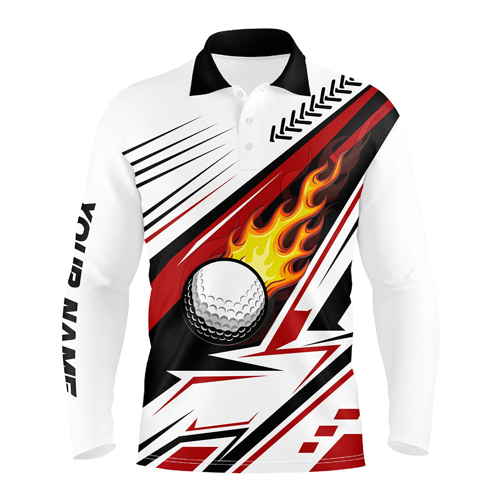 White Golf Ball Flame Mens golf polo shirt custom golf apparel for men ...