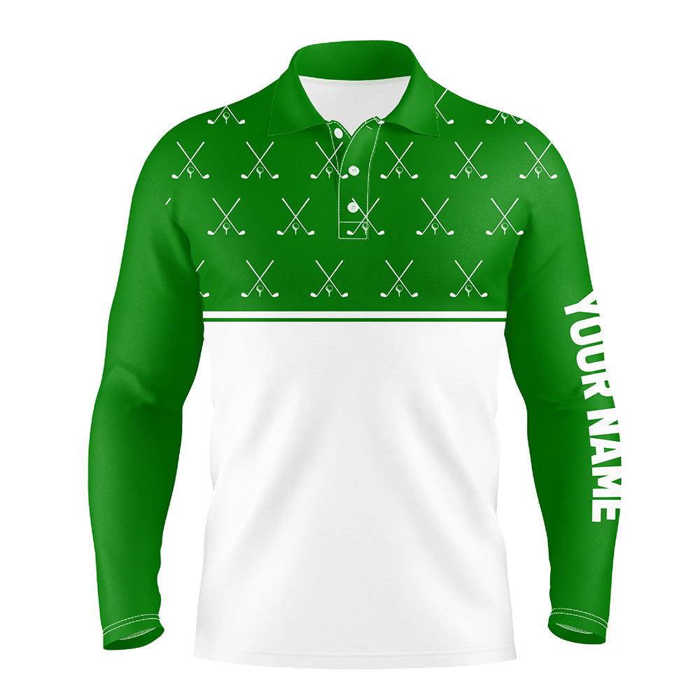 Green and White golf clubs pattern Mens golf polo shirts custom golf a ...