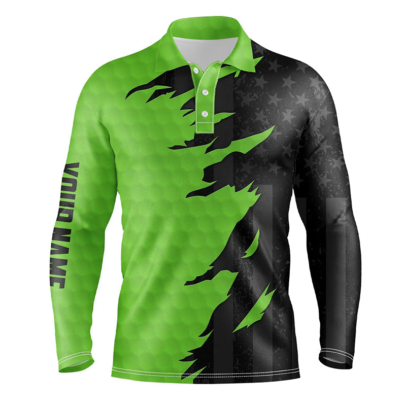 Personalized Mens golf polos shirts custom green golf ball skin black ...