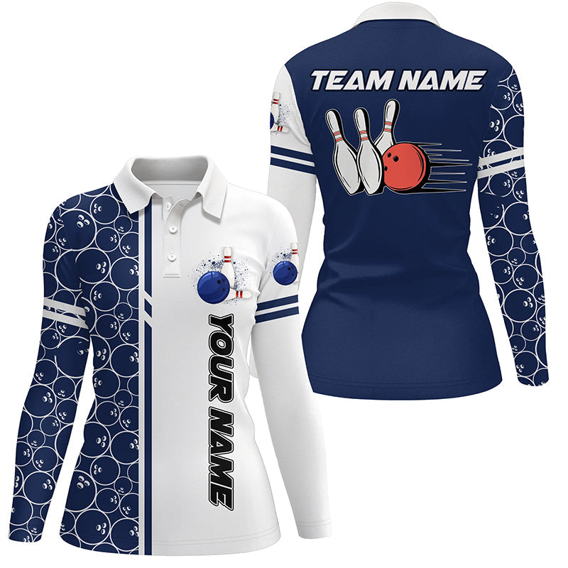 Women bowling polo shirts Custom white and blue camo vintage bowling s ...