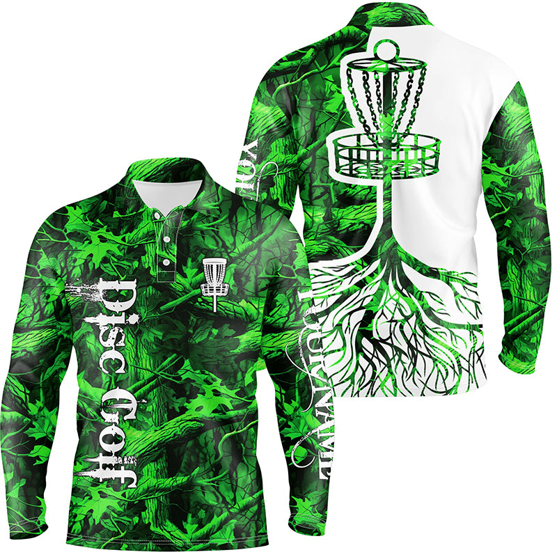 Mens disc golf polo shirt custom name green camo disc golf basket, per ...