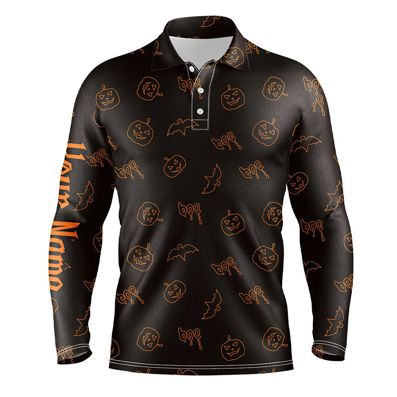 Halloween pumpkin pattern custom Mens golf polo shirts, Halloween golf ...