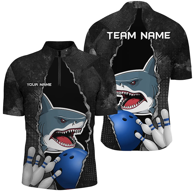 Shark grunge pattern Custom Men Bowling Polo, Quarter Zip Shirts Shark ...