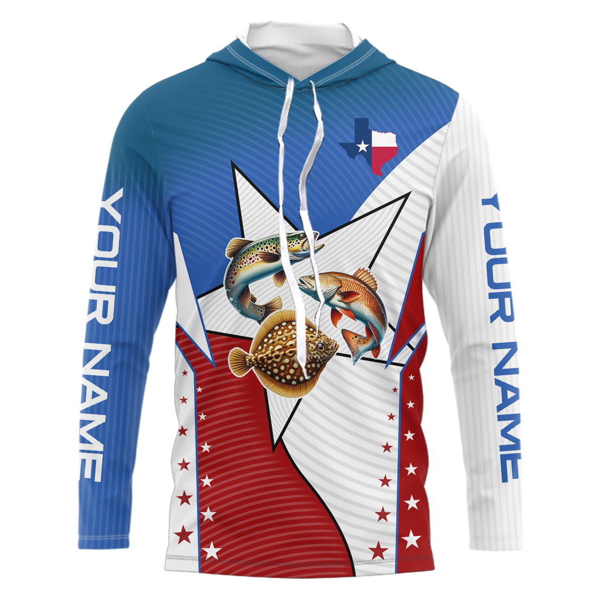 Redfish, Trout, Flounder Texas slam flag Custom Long Sleeve Fishing Sh ...