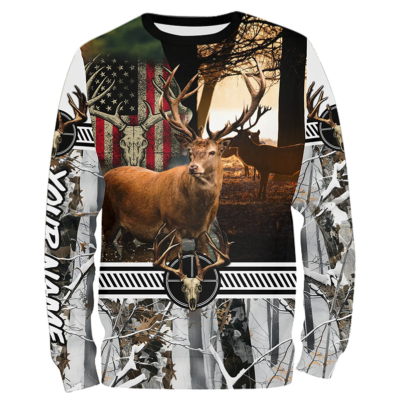 Red Deer stag hunting American flag winter camo custom name Shirt for ...