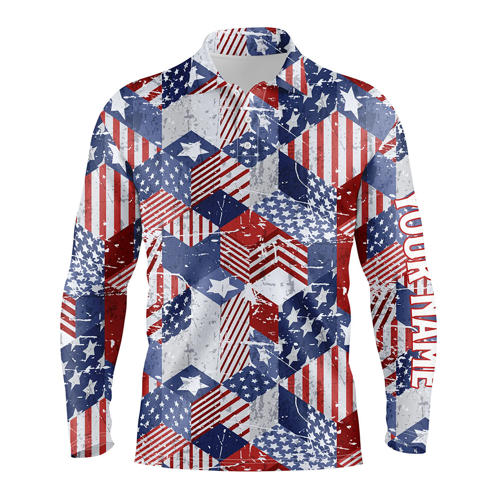 Watercolor American Flag Mens Golf Polo Shirts 3D Isometric Cubes Patr ...