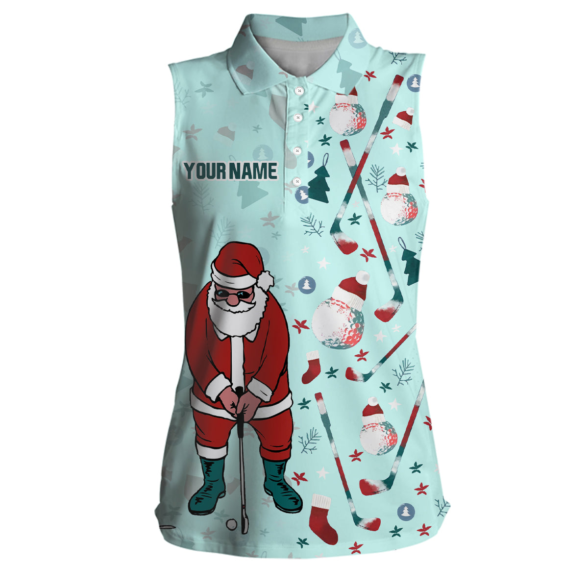Christmas Golf Pattern Mint Womens Sleeveless Polo Shirt Santa Playing ...