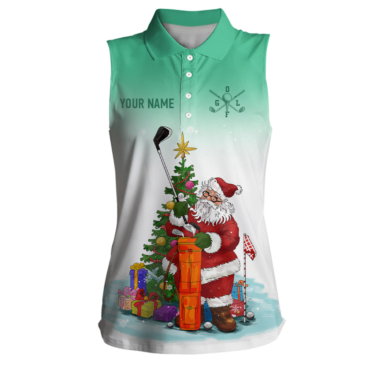 Personalized Women Sleeveless Polo Shirt Mint Christmas Santa Custom W ...