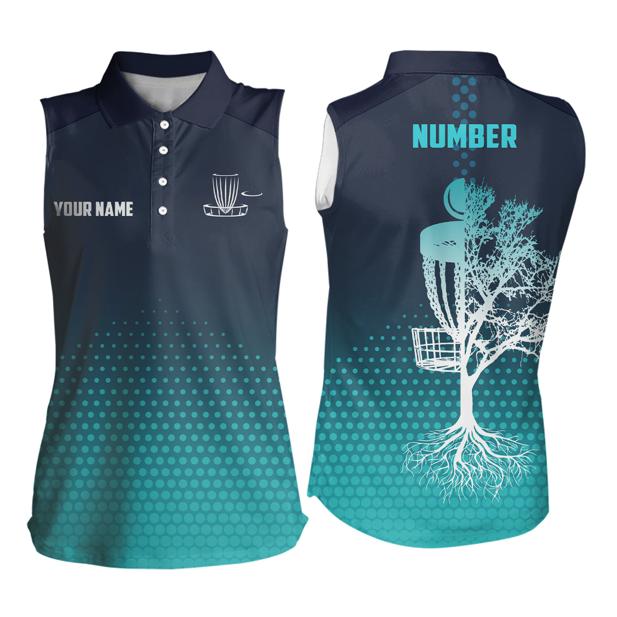 Personalized Womens Sleeveless Disc Golf Polos Hive Number Disc Golf T ...