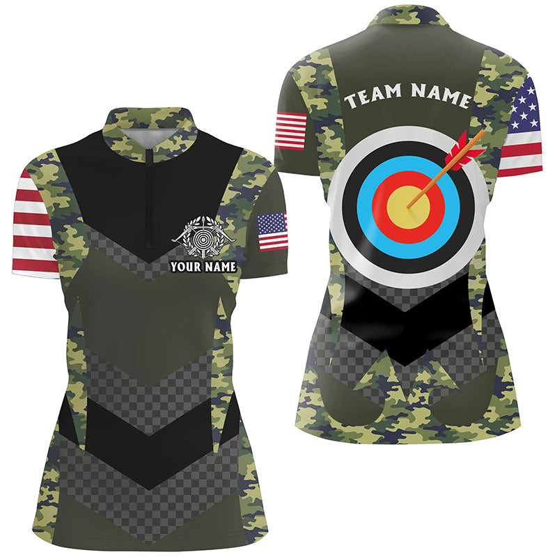 Personalized US Flag Camouflage Target Archery 3D Quarter-Zip Shirts F ...