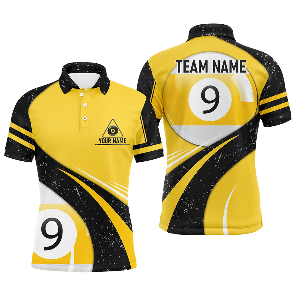 Personalized 9 Ball Pool Yellow Black Grunge Billiard Polo Shirts For ...