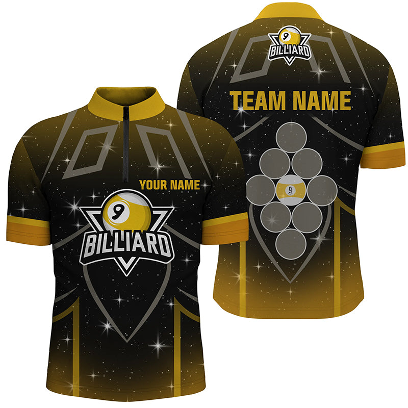 Personalized 9 Ball Pool Yellow Black Billiard 3D Quarter-Zip Shirts F ...
