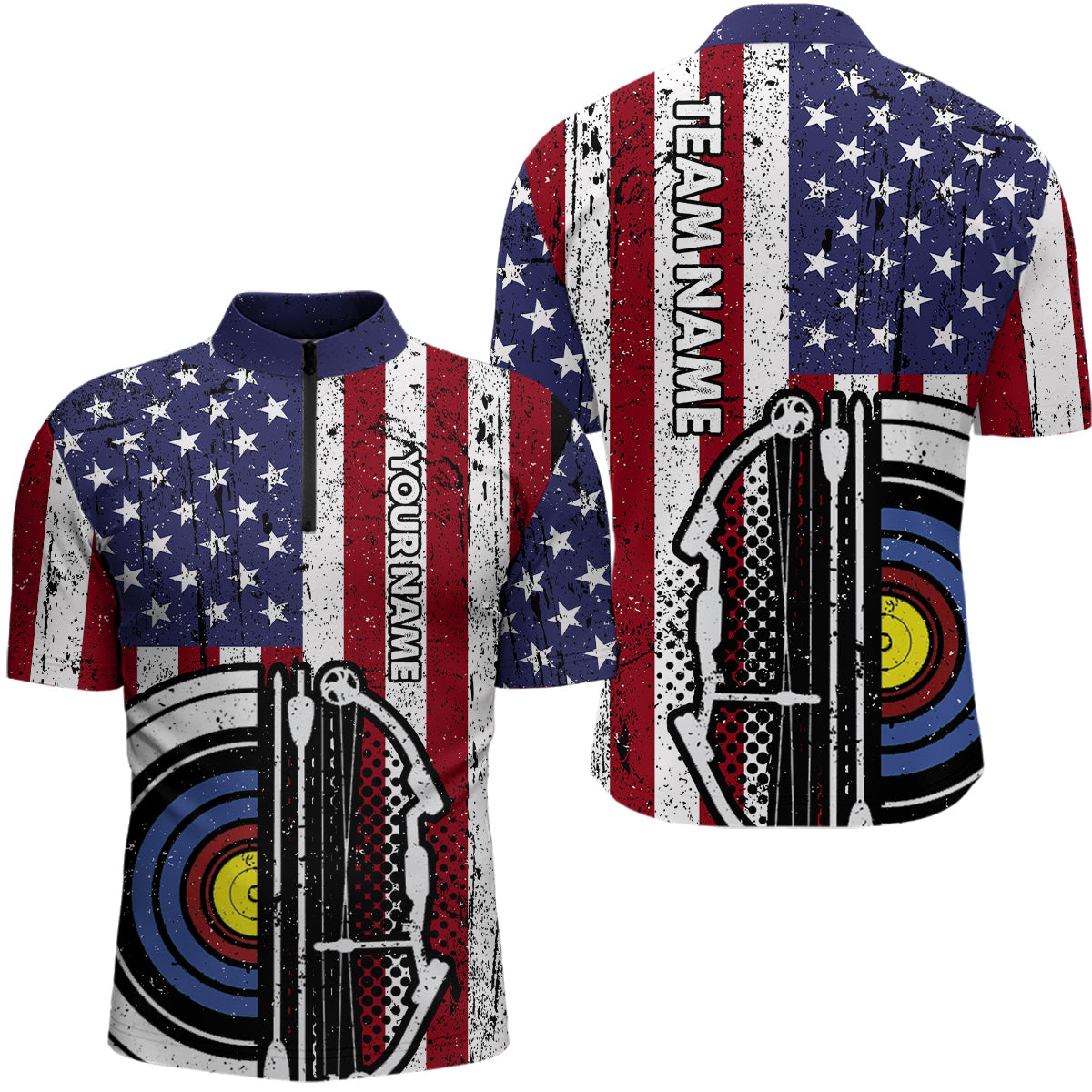 Personalized Retro American Flag 3D Target Archery Quarter-Zip Shirts ...