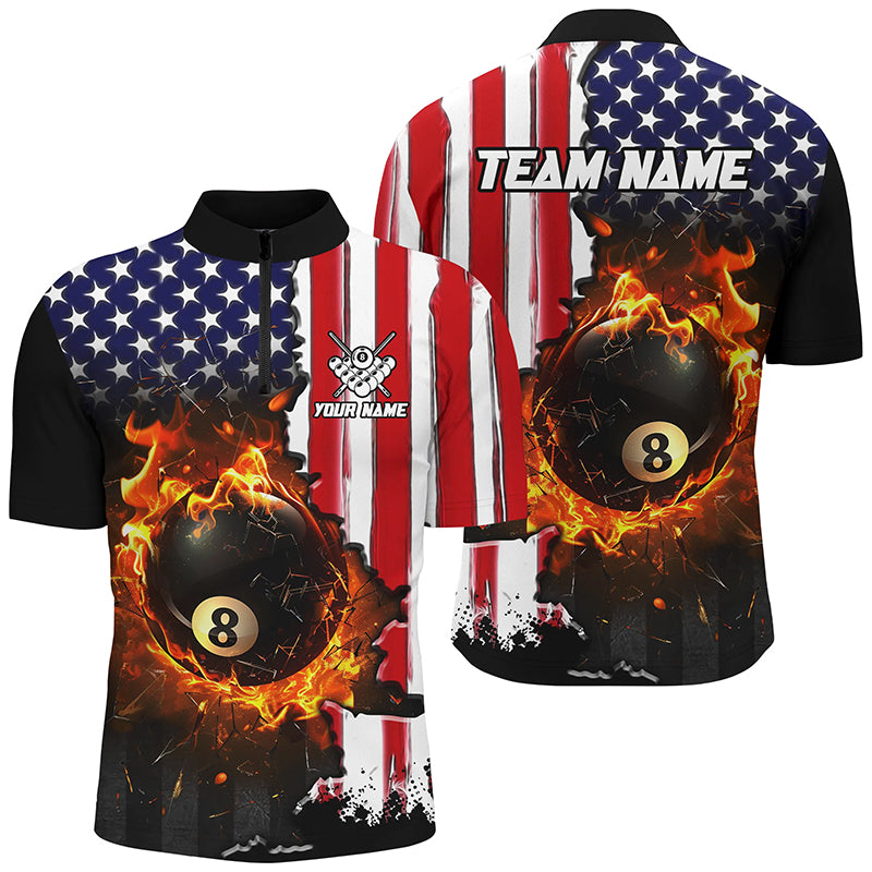 American Flag 8 Ball Pool Fire Break Glass Custom Men Billiard Shirts ...