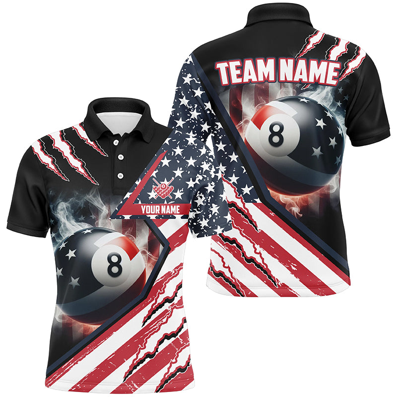 Personalized 8 Ball Pool US Flag Smoke Billiard Shirts For Men, Patrio ...