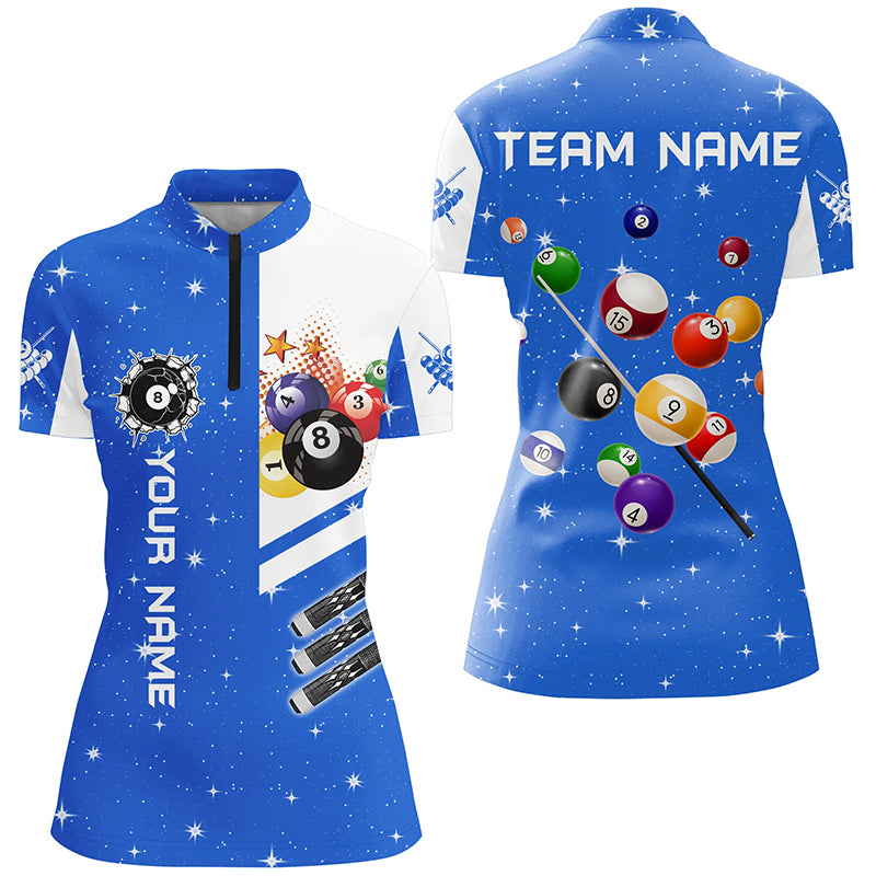 Personalized Blue 3D Billiard Balls Women Quarter-Zip Shirts, Billiard ...