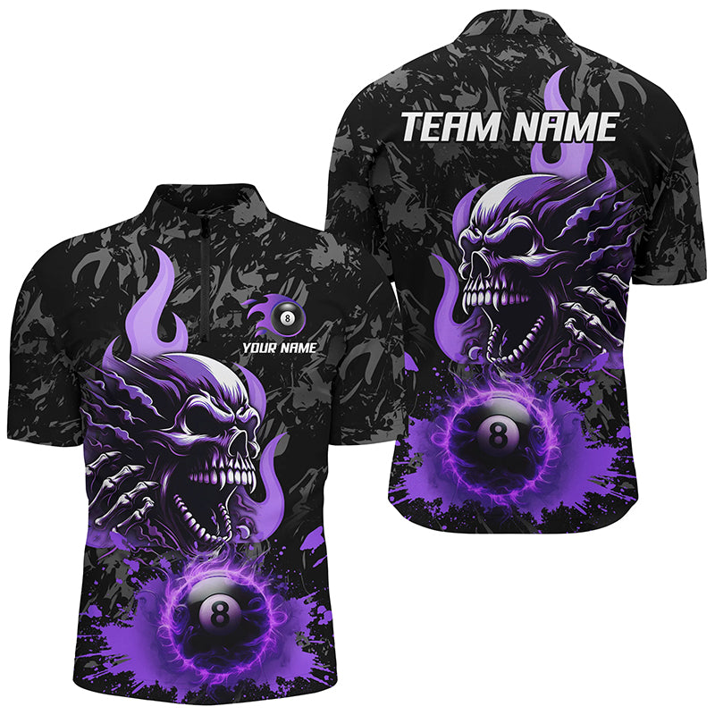3D Purple 8 Ball Fire Flame Custom Skull Billiard Shirts For Men Team ...