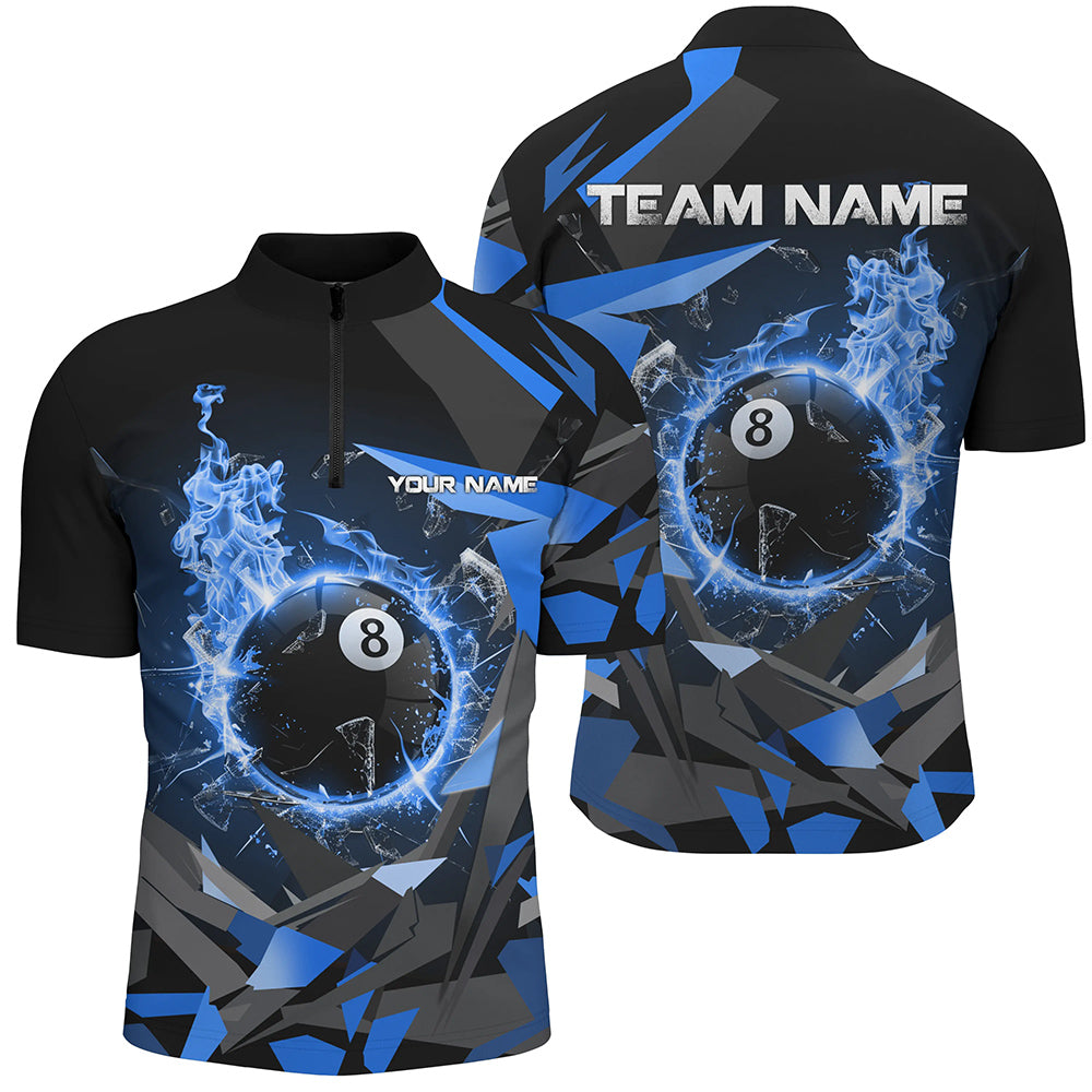 Blue 8 Ball Pool Fire Break Glass Custom Billiard Shirts For Men Team ...