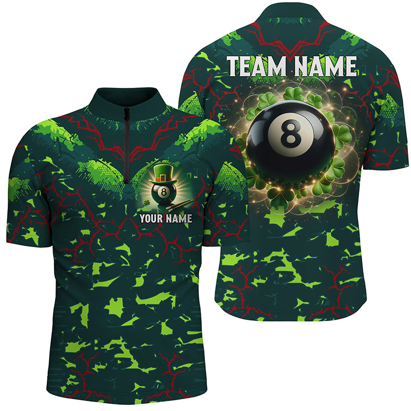 3D Billiard 8 Ball Luckiest Shamrock Men Quarter-Zip Shirt Custom Patr ...