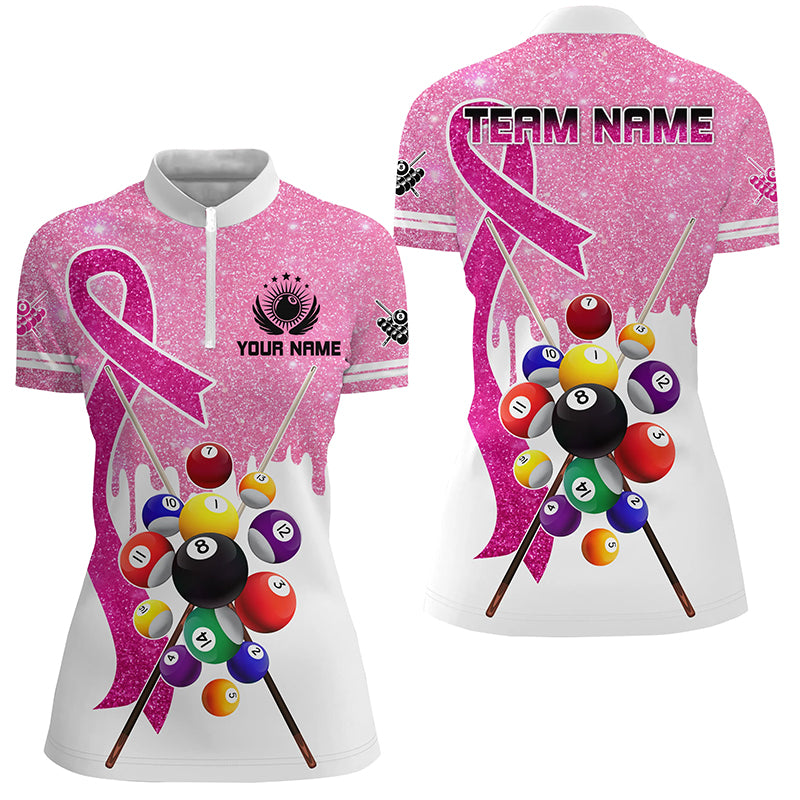 Pink Ribbon Billiard Balls Breast Cancer Awareness Pool Shirts For Wom ...