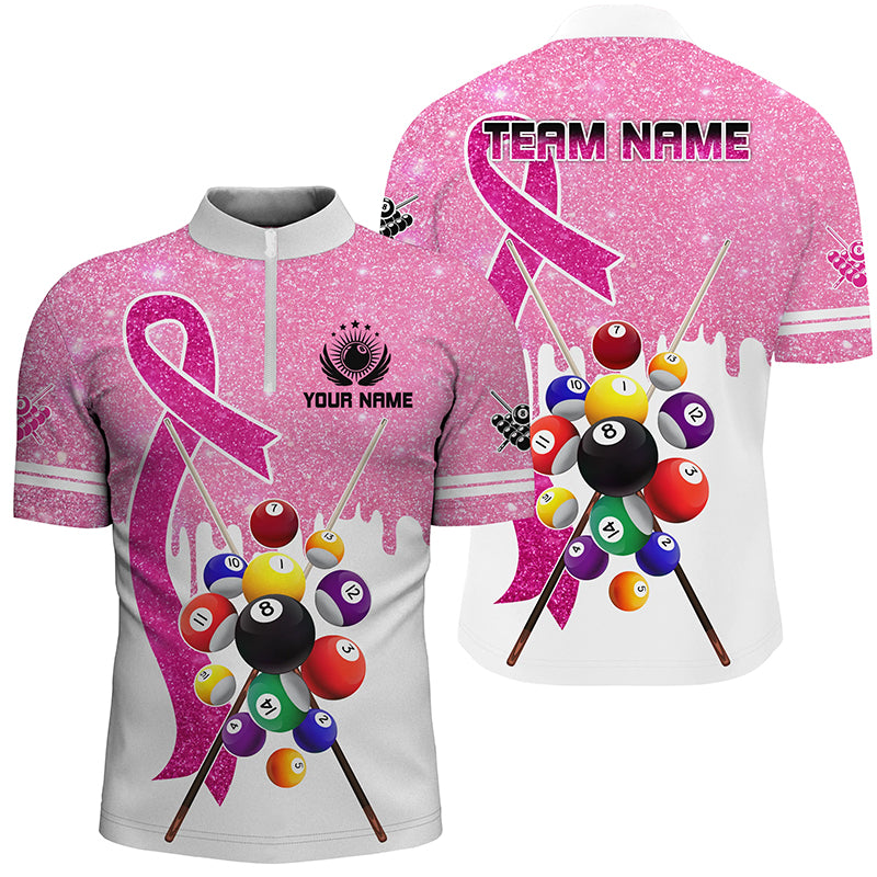 Pink Ribbon Billiard Balls Breast Cancer Awareness Pool Shirts For Men ...
