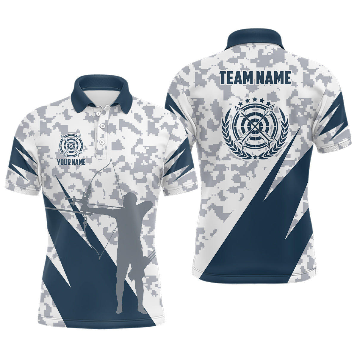 Personalized Blue Grey Digital Camo Archery Polo Shirts For Men Custom ...