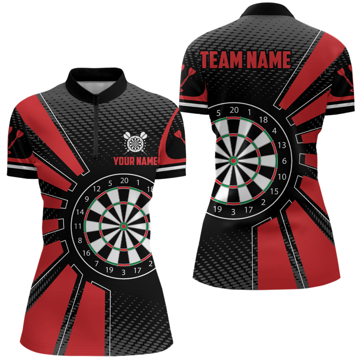 Personalized Black Red Dartboard Women Darts Quarter-Zip Shirts Custom ...