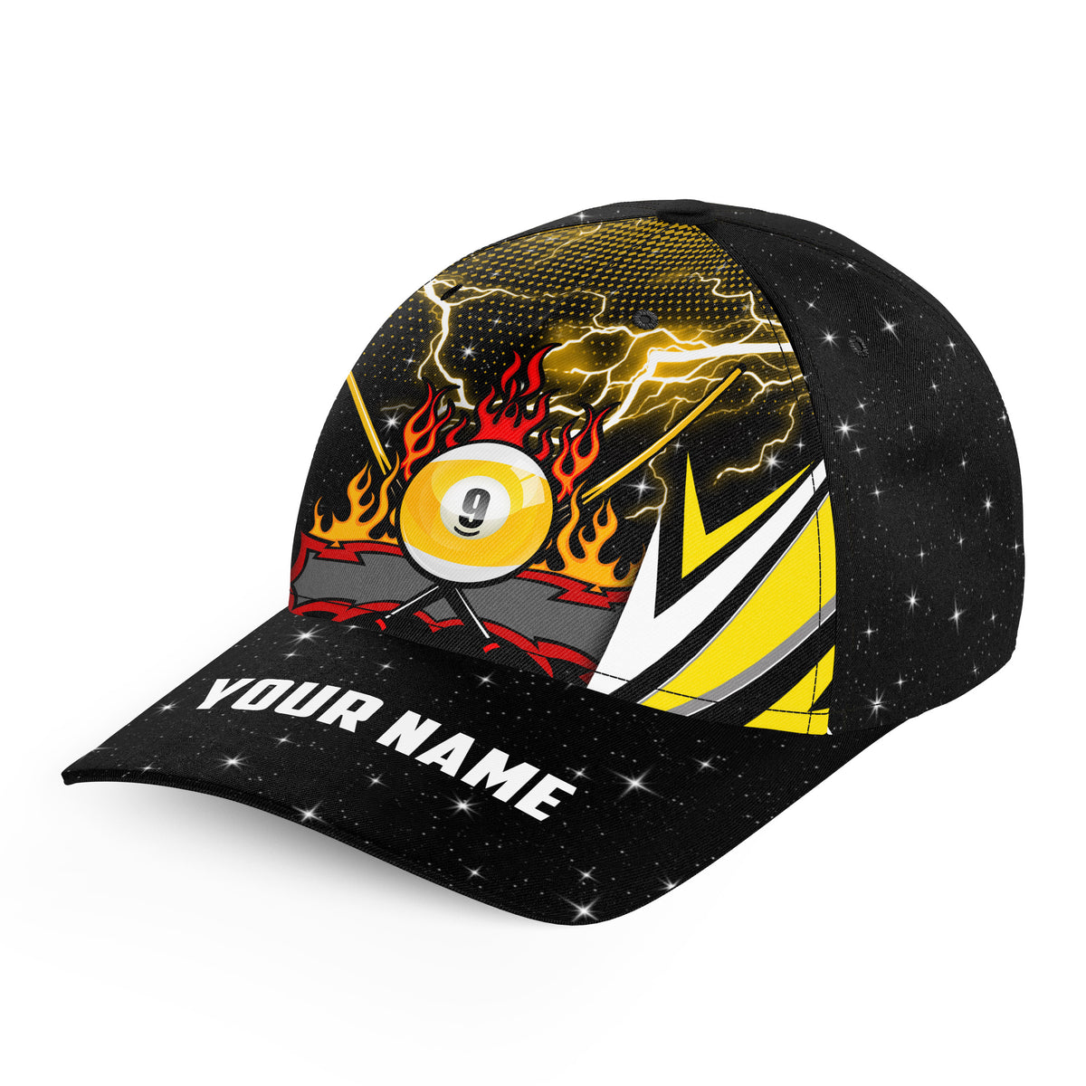 Personalized 9 Ball Pool Billiard Hat Cap For Pool Player Custom Yello ...