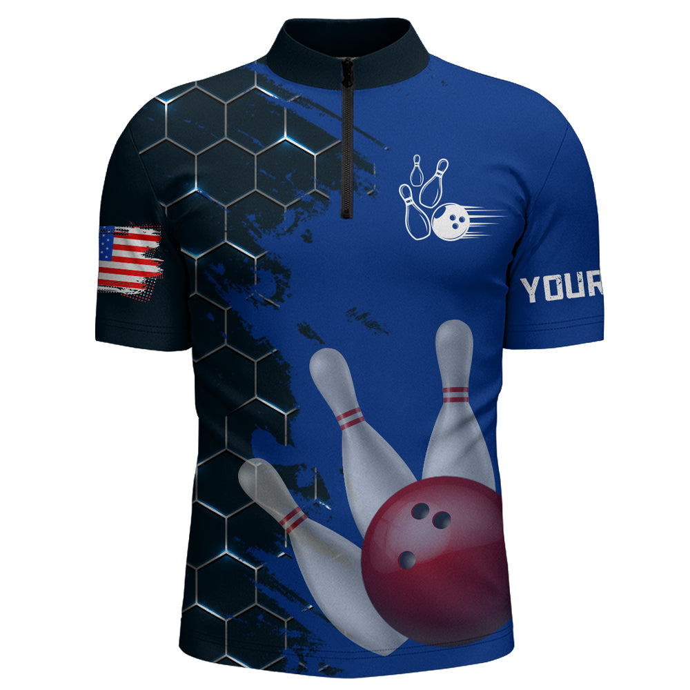 Navy & Black Bowling Shirt Customized Camo Bowling Shirt Quarter- Zip ...