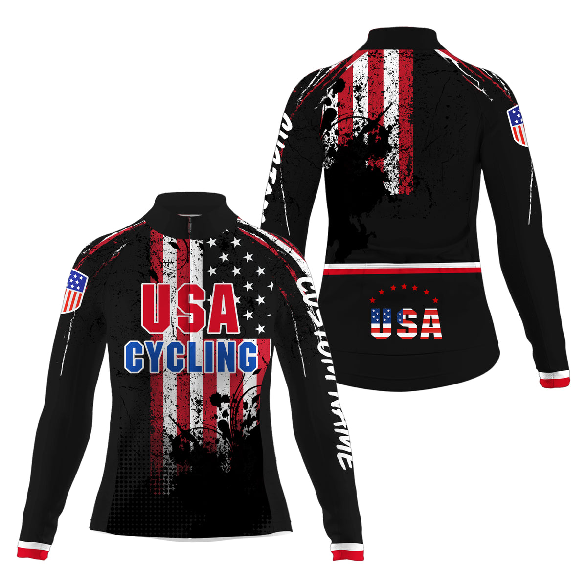 American flag bike jersey with 3 pockets UPF50+ Men & Women cycling je ...