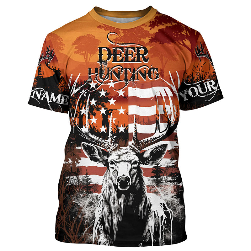 Personalized Us Flag Deer Hunting Shirts Patriotic Deer Hunter Apparel ...