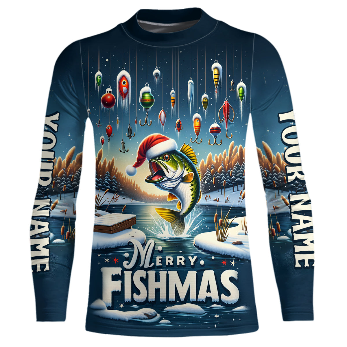 Personalized Largemouth Bass Funny Christmas Fishing Shirts Merry Fish ...