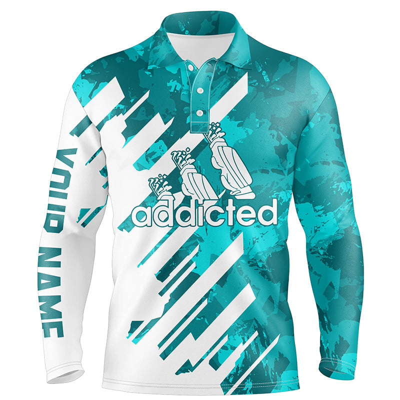 White and turquoise camo golf clubs Mens golf polo shirt custom addict ...