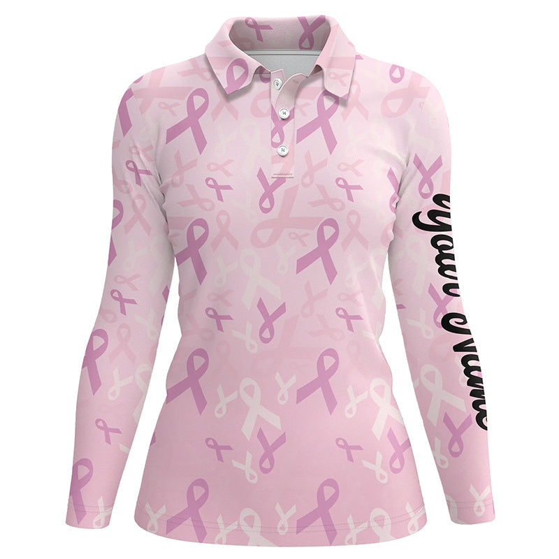 Pink ribbon pattern Breast Cancer Awareness golf shirts custom name Wo ...