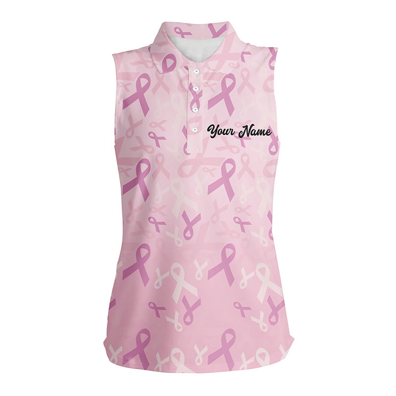 Pink ribbon pattern Breast Cancer Awareness golf shirts custom name Wo ...