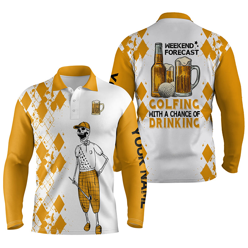 Funny Golf beer skull Mens golf polos shirts custom Weekend forecast g ...