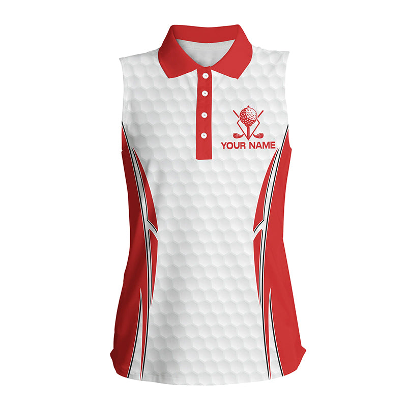 Red and White golf ball Women sleeveless polo shirts custom golf cloth ...